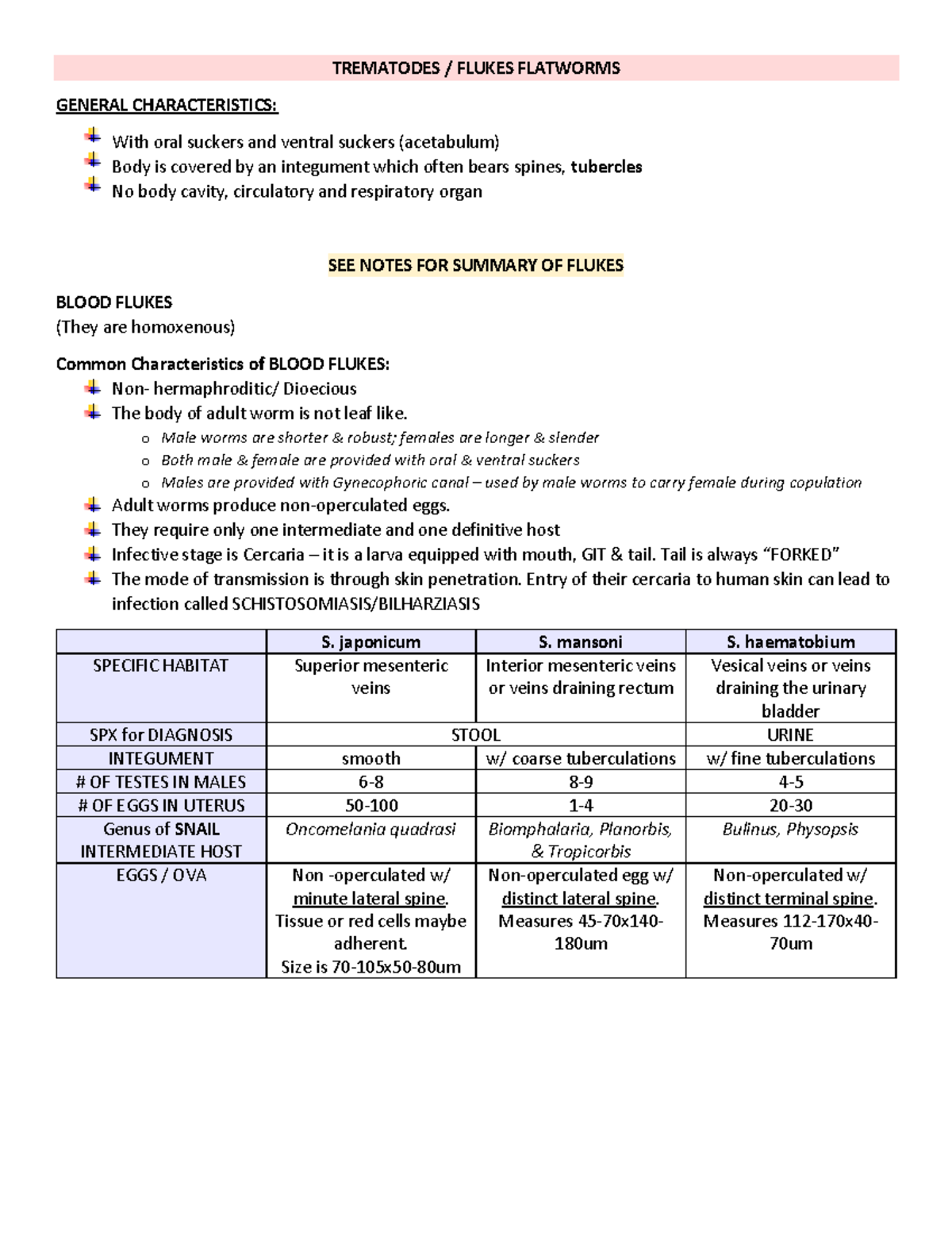 4. Trematodes - TREMATODES / FLUKES FLATWORMS GENERAL CHARACTERISTICS ...