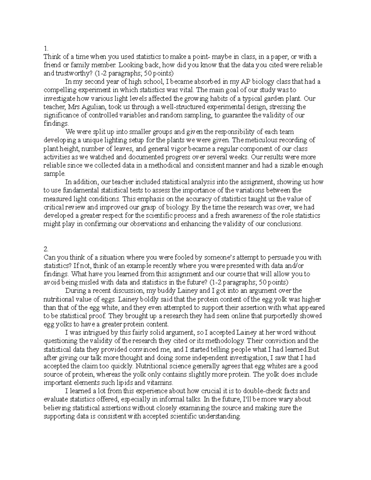 Signature Assignment Reflection Assignment - 1. Think of a time when ...