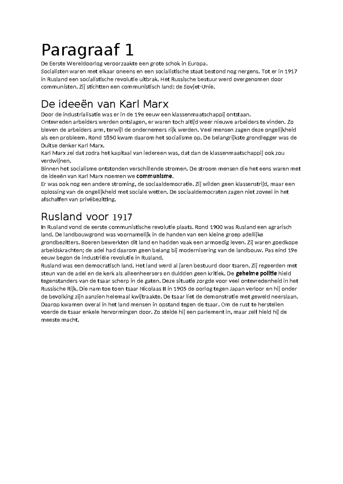 GS HS 2 - Samenvatting geschiedenis - Paragraaf 1 De Eerste ...