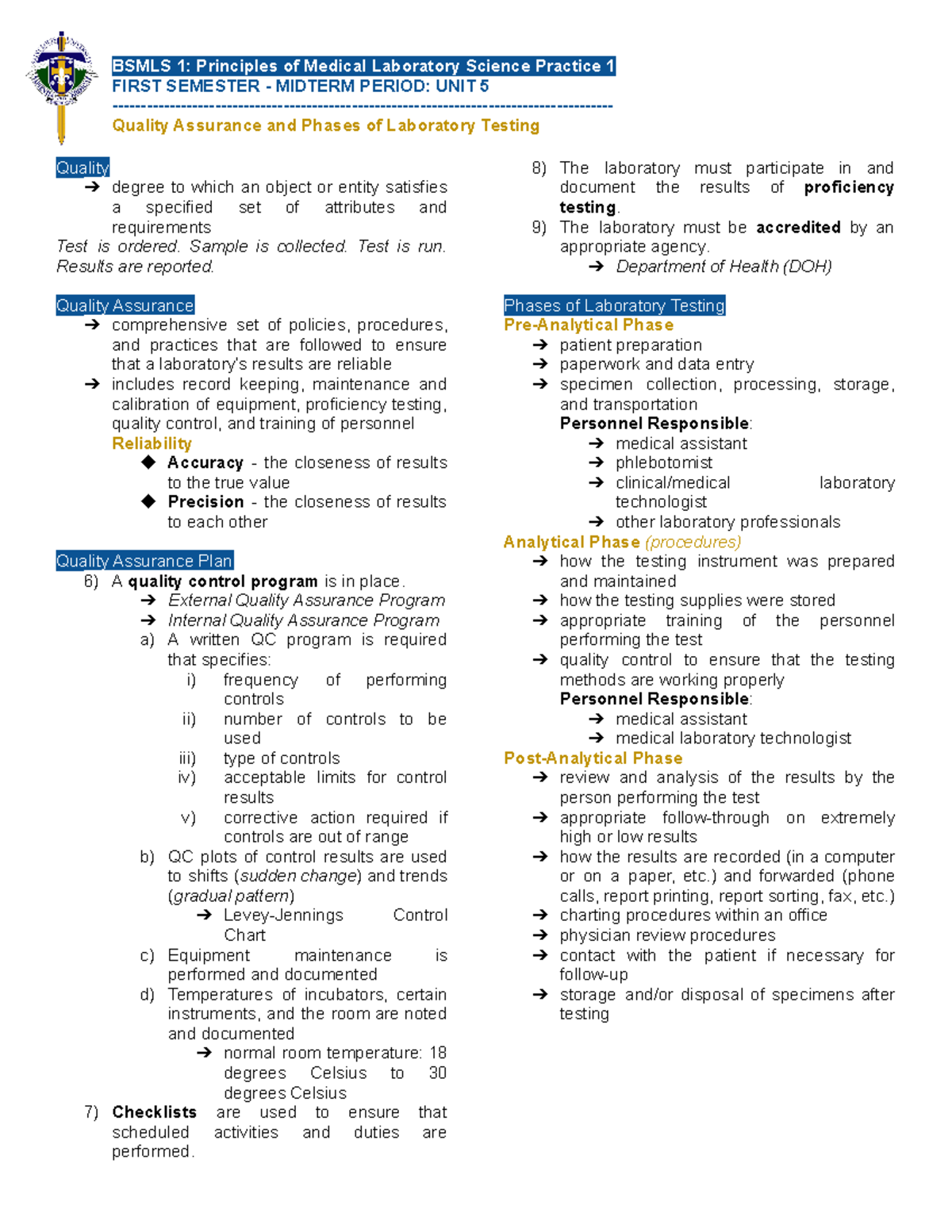 Clinical Lab - BSMLS 1: Principles of Medical Laboratory Science ...