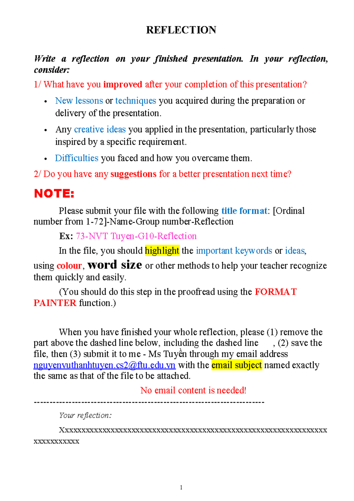 73-NVT Tuyen-G10-Reflection - REFLECTION Write a reflection on your finished presentation. In ...