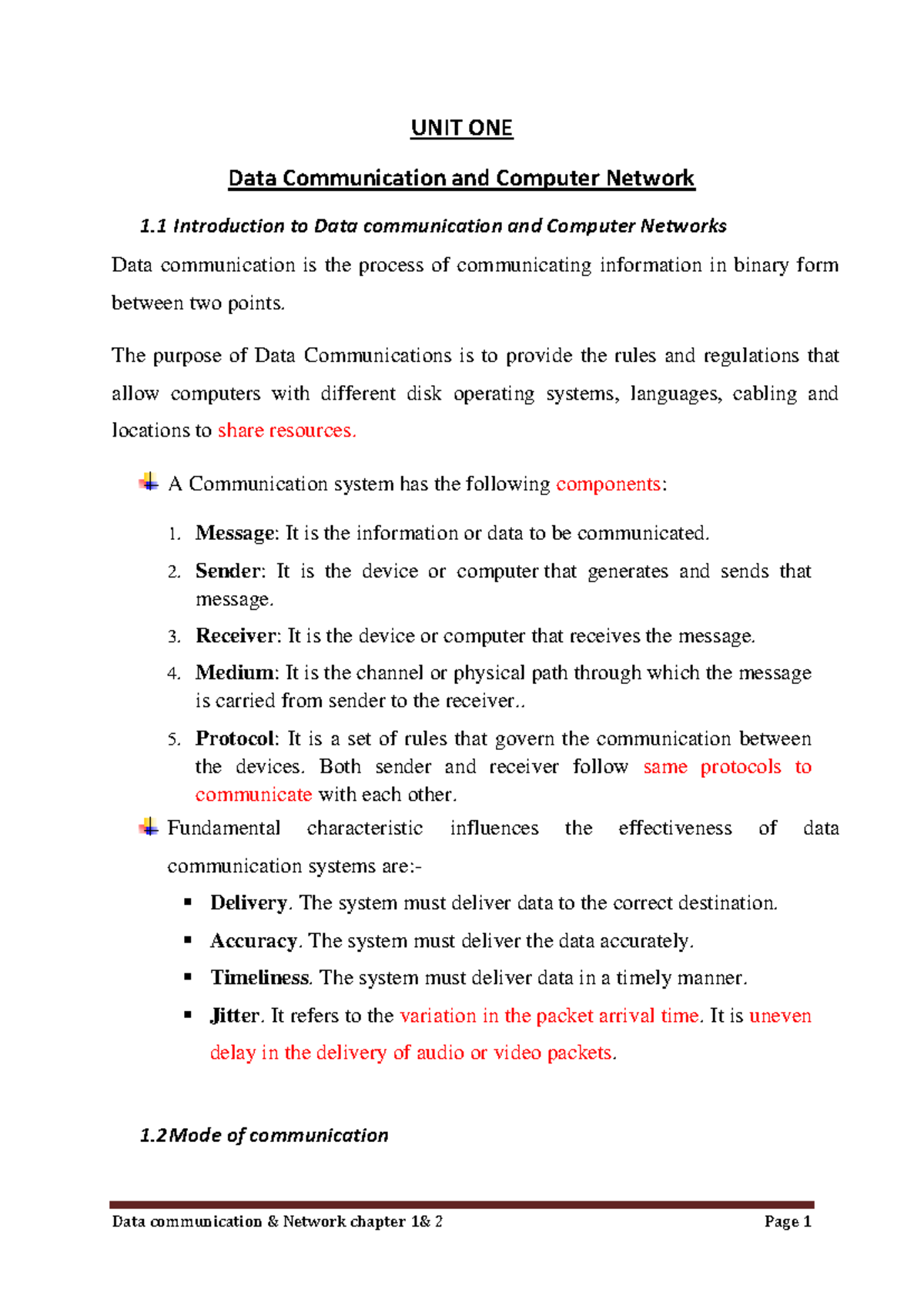 Data Communication And Networktutorial Unit One Data Communication And Computer Network 1