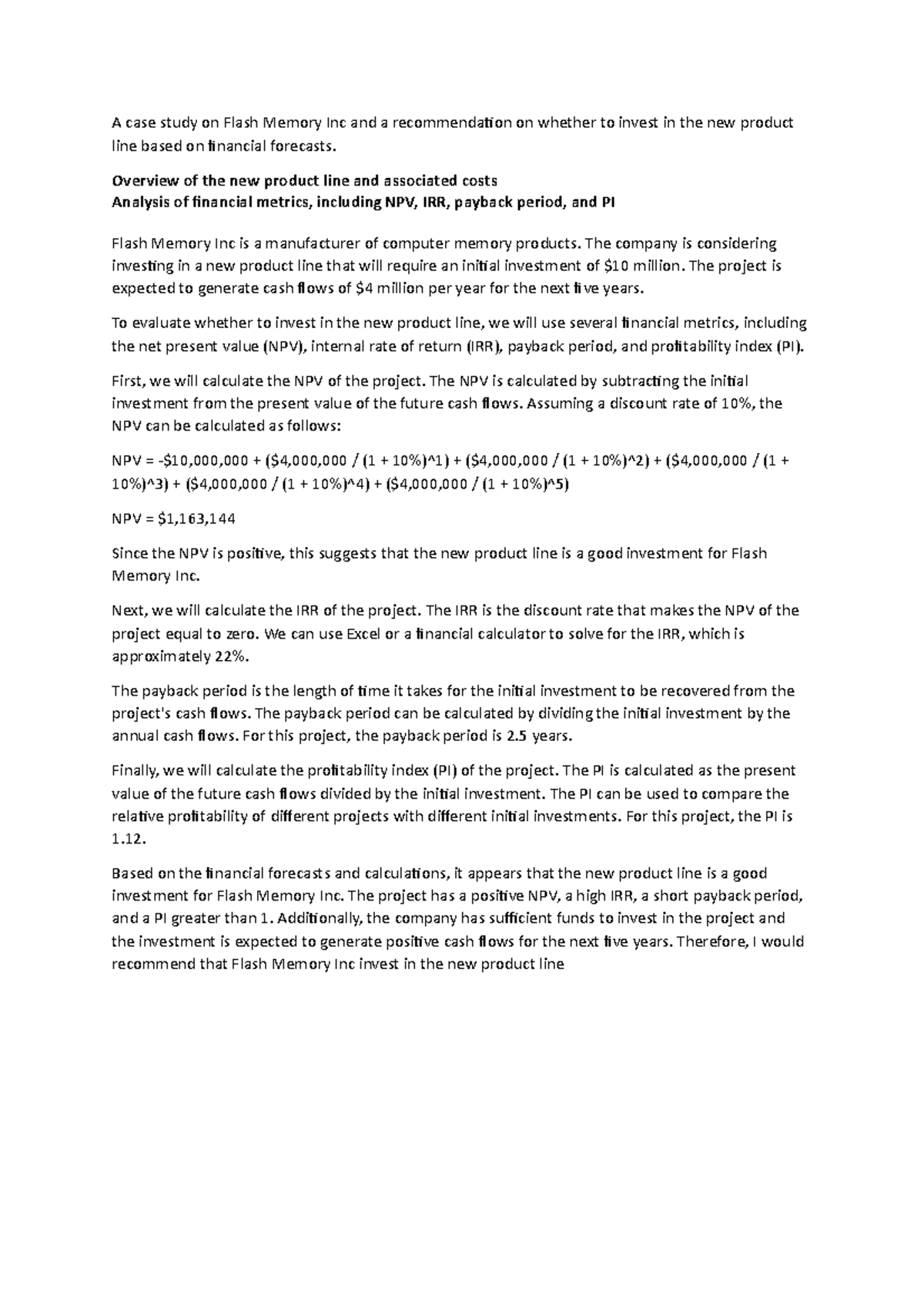 FIP - Finance and Accounting - A case study on Flash Memory Inc and a ...