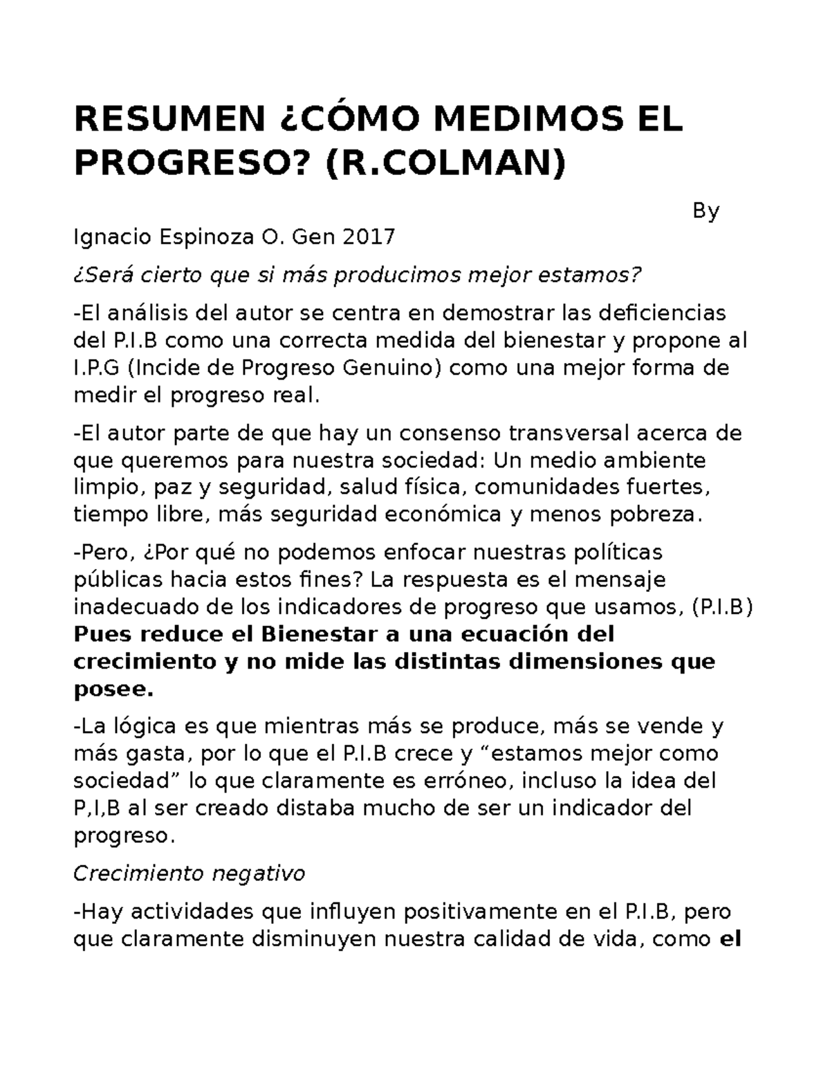 Resumen CMP - RESUMEN MEDIMOS EL PROGRESO? (R) Ignacio Espinoza O. Gen ...