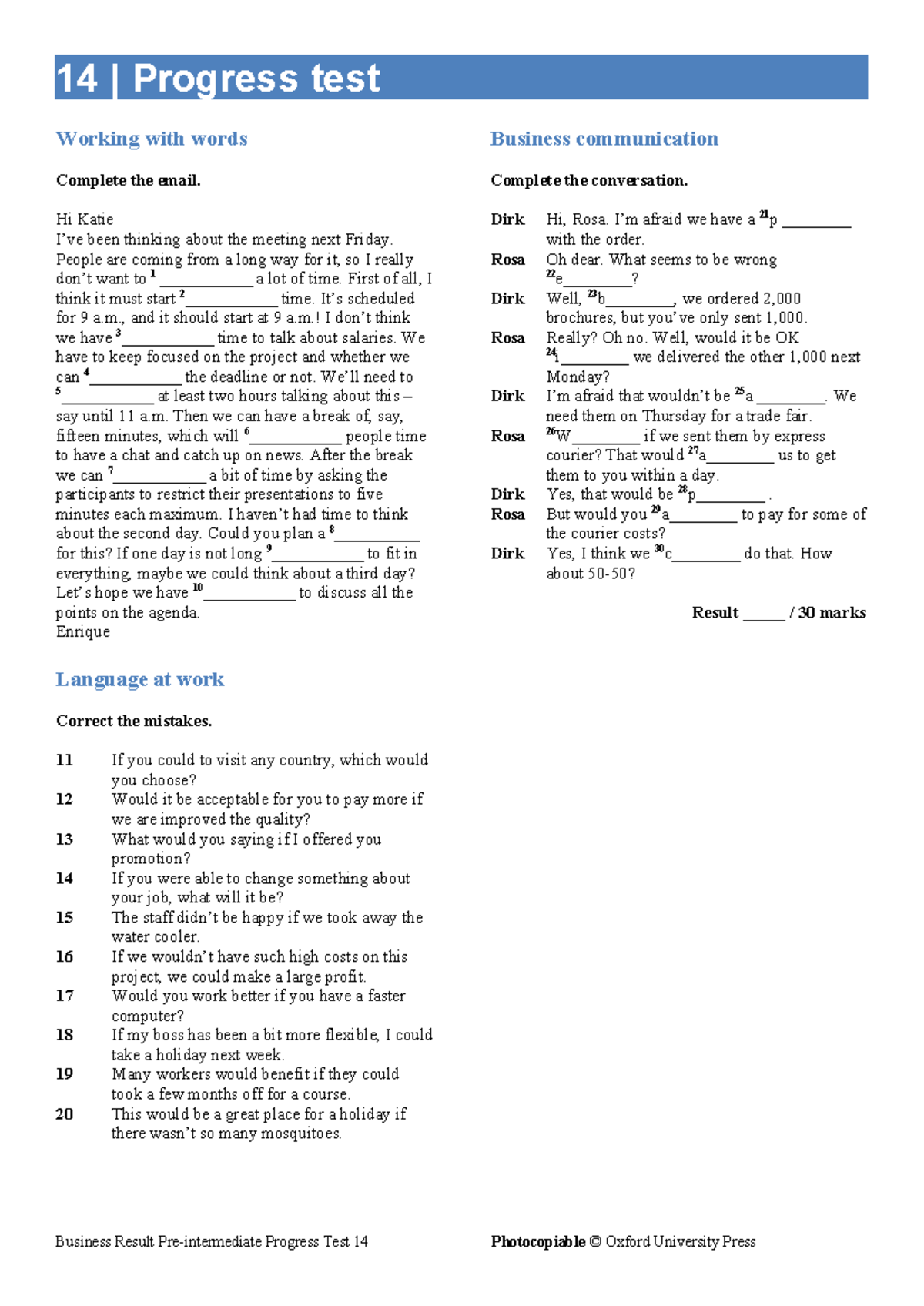 Brpreintprogresstest 14jp - 14 | Progress test Working with words ...