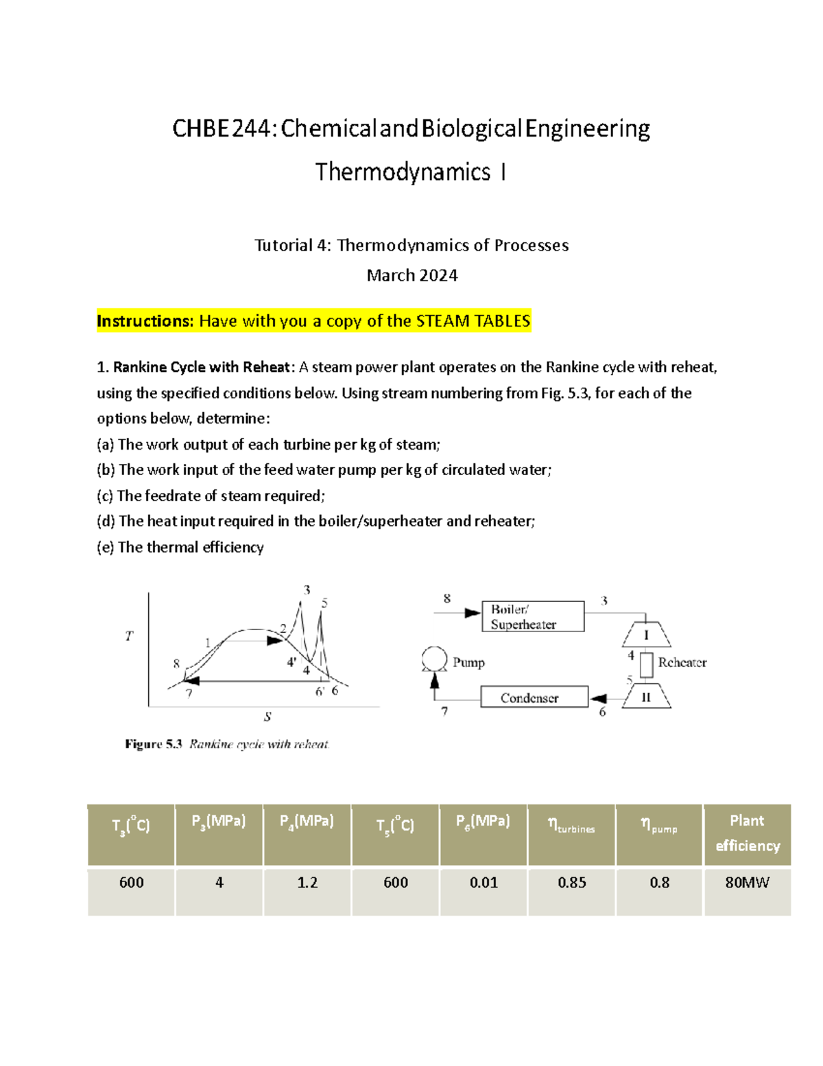 CHBE244 Tutorial 04 Thermodynamics of Processes - CHBE 244: Chemical and Biological Engineering ...