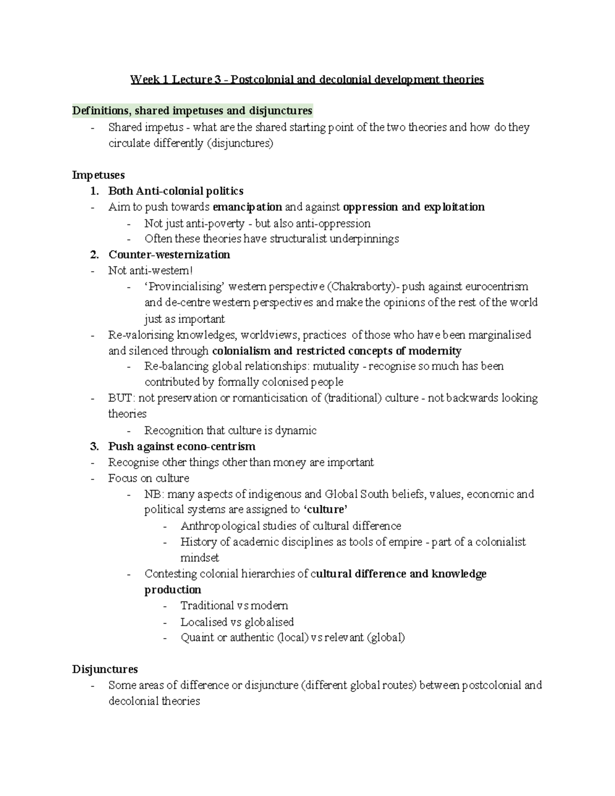 Lecture 3 - Postcolonial and decolonial development theories - Both ...
