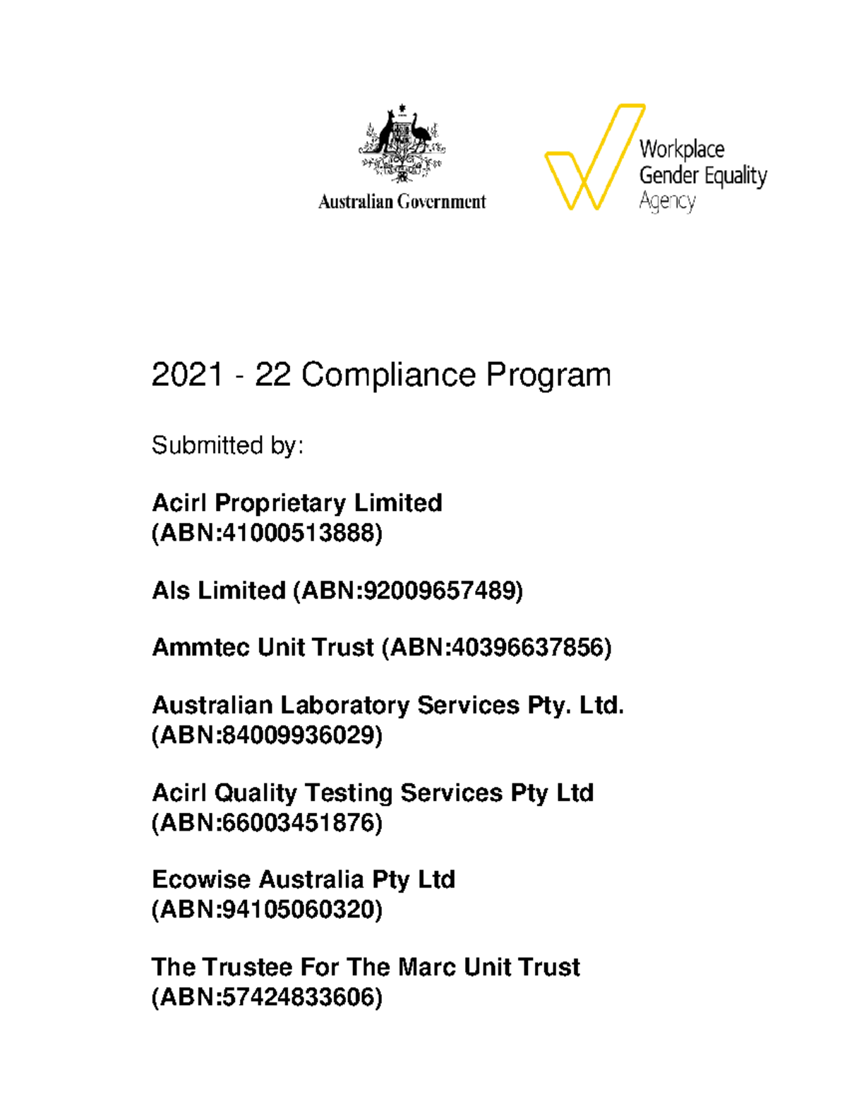 Questionnaire report Y1 - 2021 - 22 Compliance Program Submitted by ...