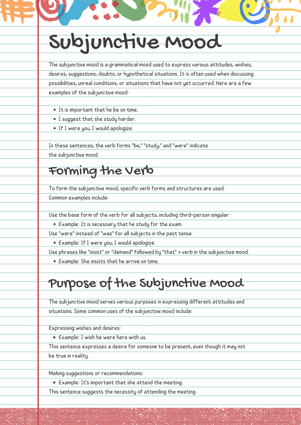 Subjunctive Mood Educational Poster in Red and White Risograph Paper Style - Subjunctive Mood ...