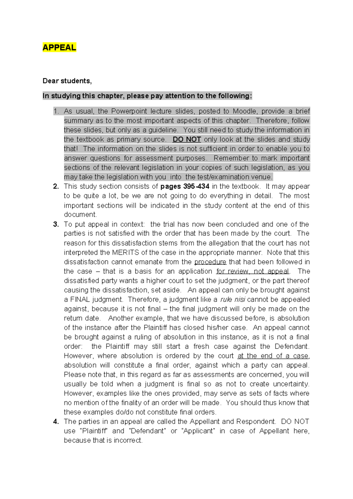 JJBV300 Notes Appeal - APPEAL Dear students, In studying this chapter ...