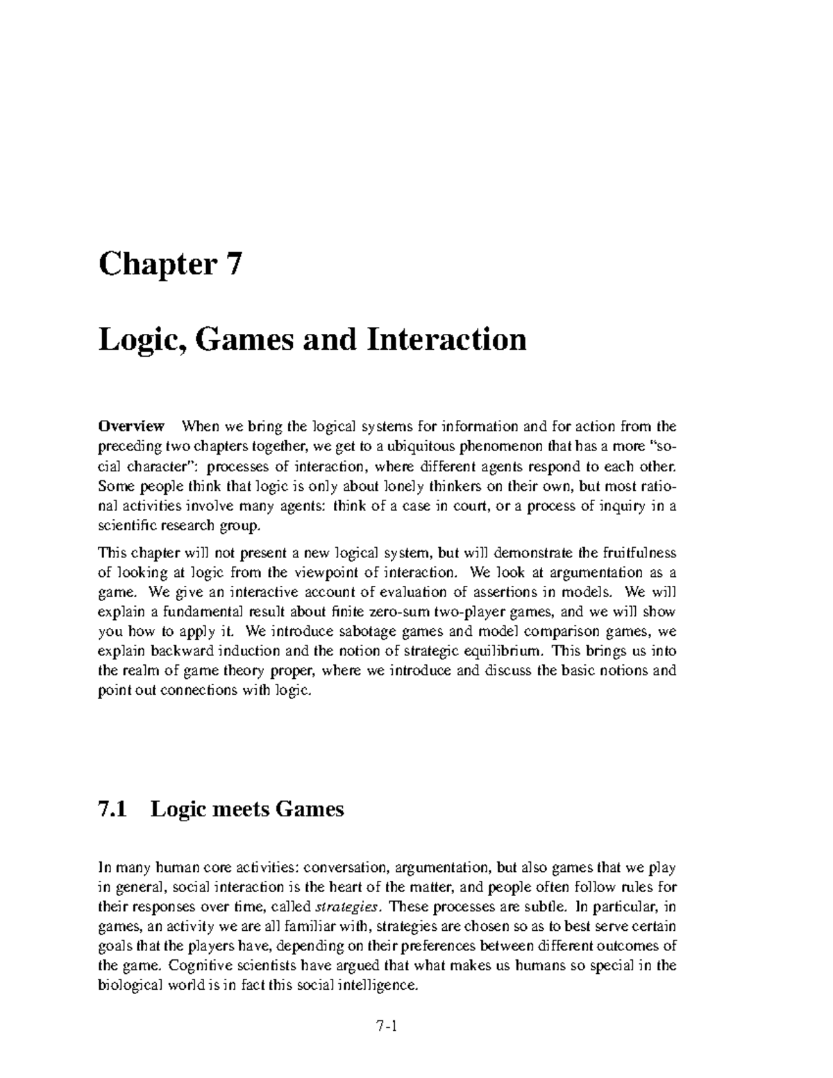 Ch7 - Chapter of the book logic in action - Chapter 7 Logic, Games and ...