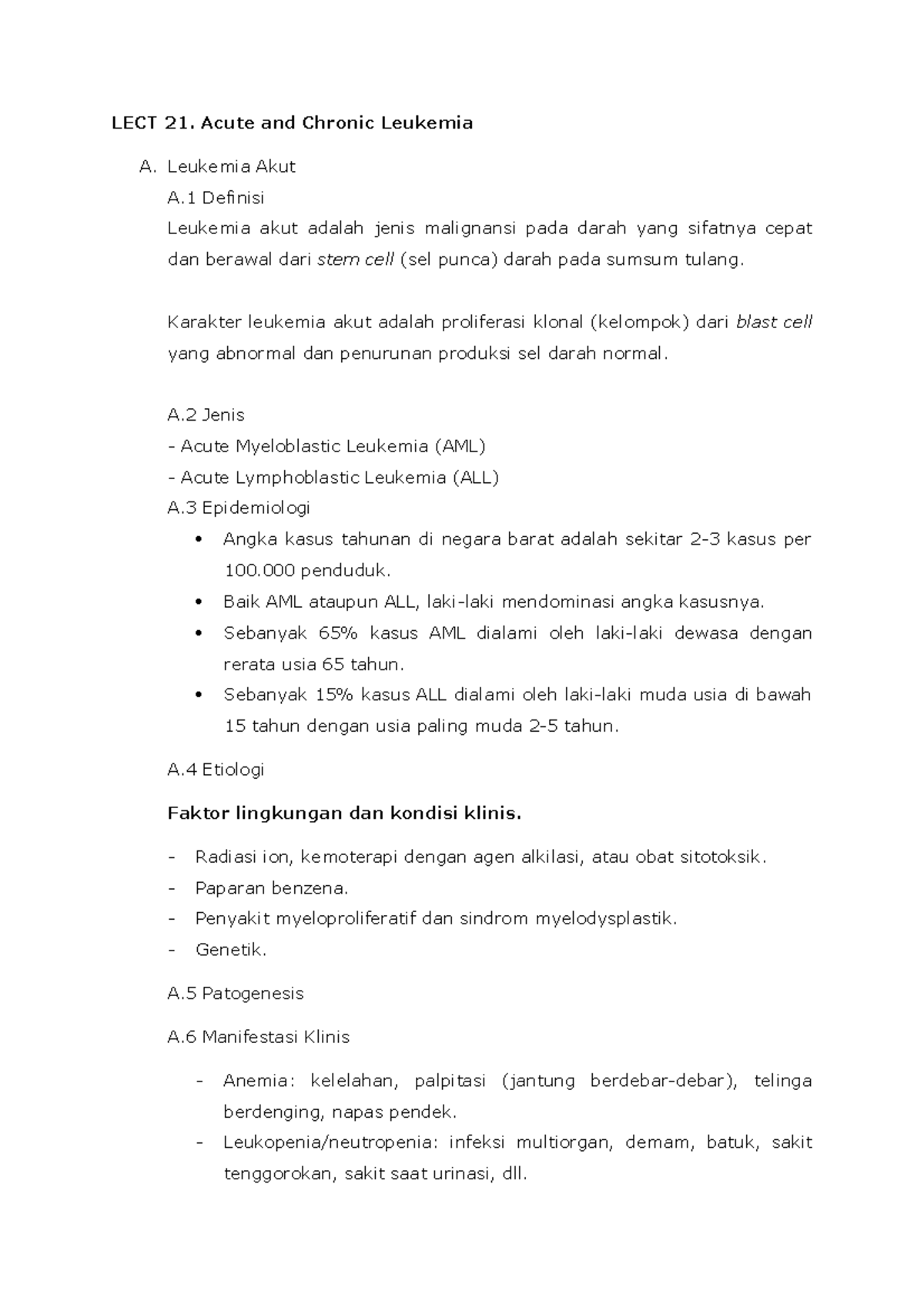 Acute and Chronic Leukemia - LECT 21. Acute and Chronic Leukemia A. Leukemia Akut A Definisi ...
