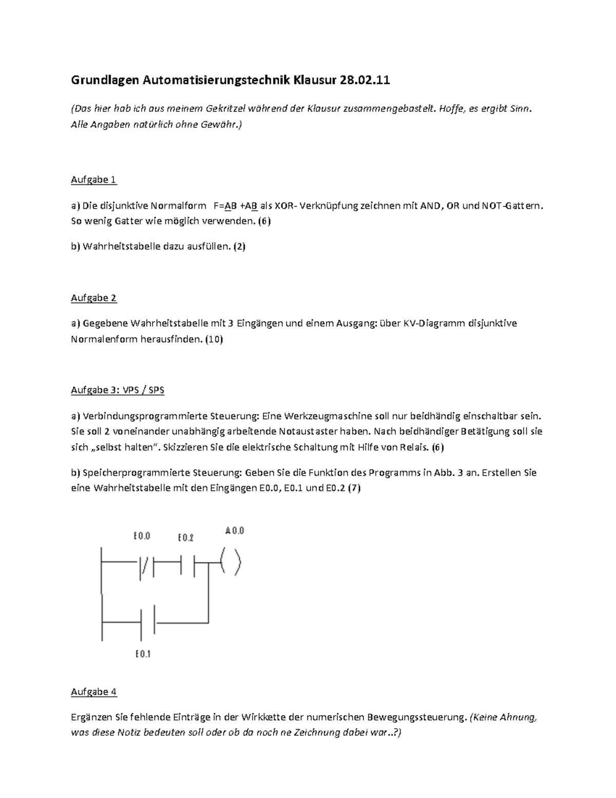 Prüfung 28 Februar 2011, Fragen - Grundlagen Automatisierungstechnik ...