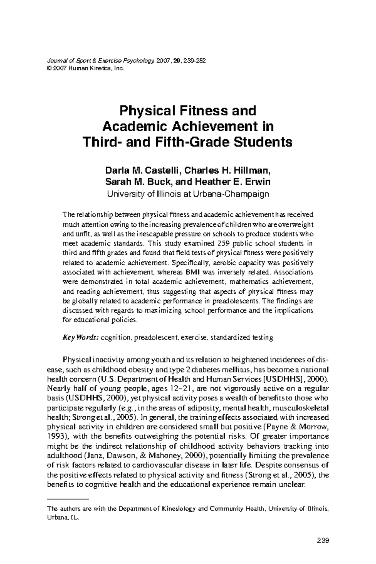 Physical Fitness and Academic Achievement in Third and Fifth Grade ...