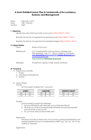 Detailed Lesson Plan in ABM - Objectives a. Content Standard: The ...