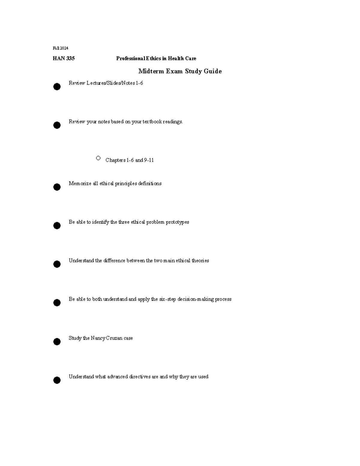 Midterm Study Guide-2024-brightspace 1 - Fall 2024 HAN 335 Professional ...