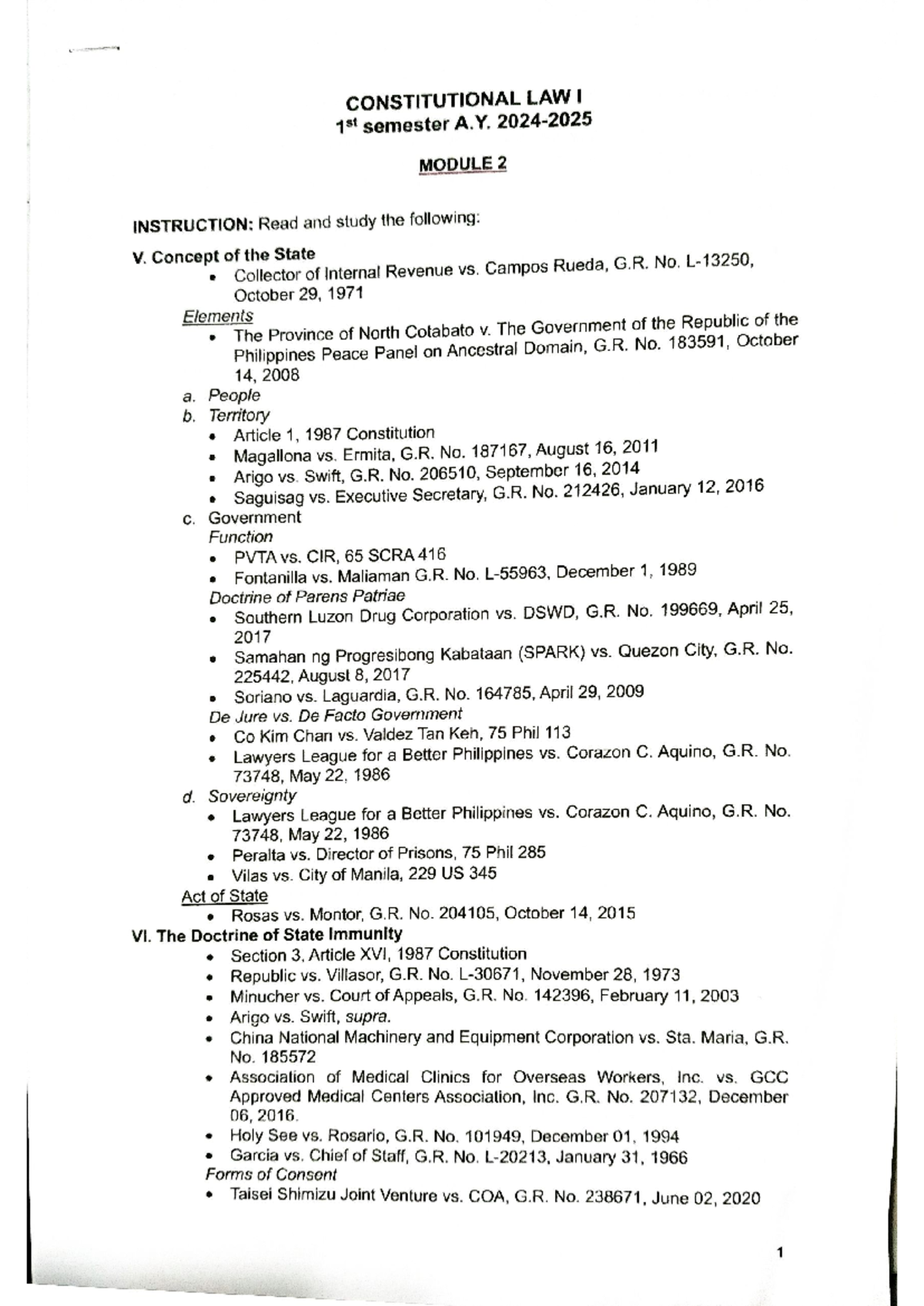 Module 2 Constitutional law 1 - CONSTITUTIONAL LAW I 1st semester A ...