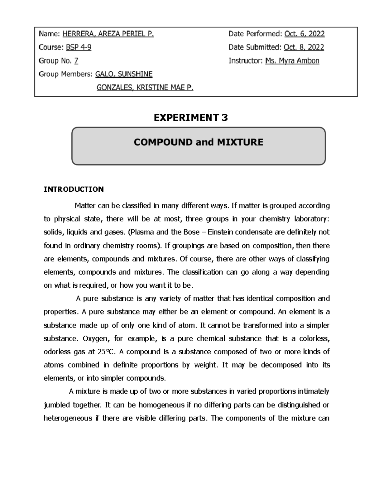 Group 7 Experiment 3 GALO, Gonzales, Herrera - EXPERIMENT 3 ...