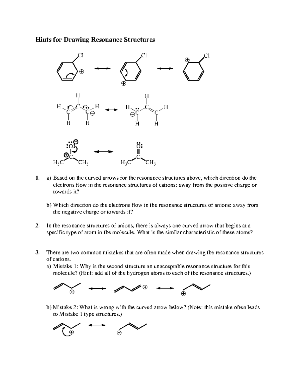 Resonance Structures Hints - Hints for Drawing Resonance Structures O ...