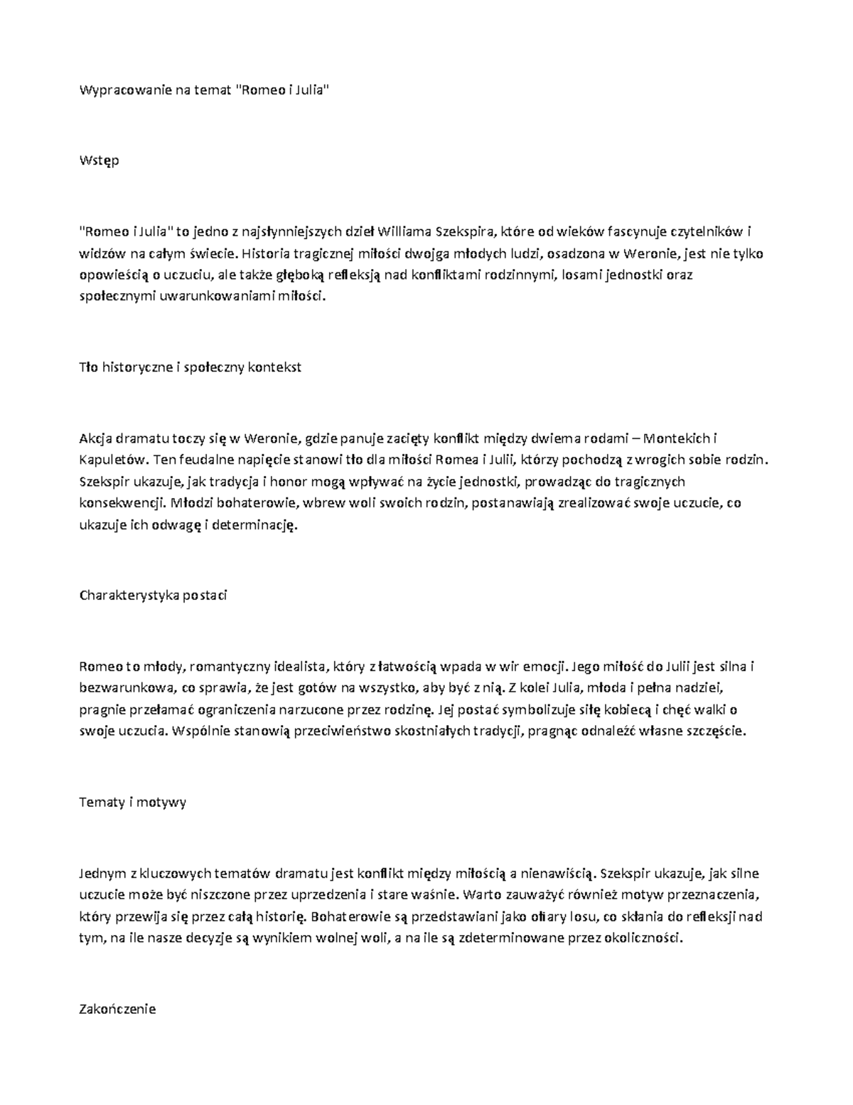 Romeo IJulia - Wypracowanie na temat "Romeo i Julia" Wstęp "Romeo i ...