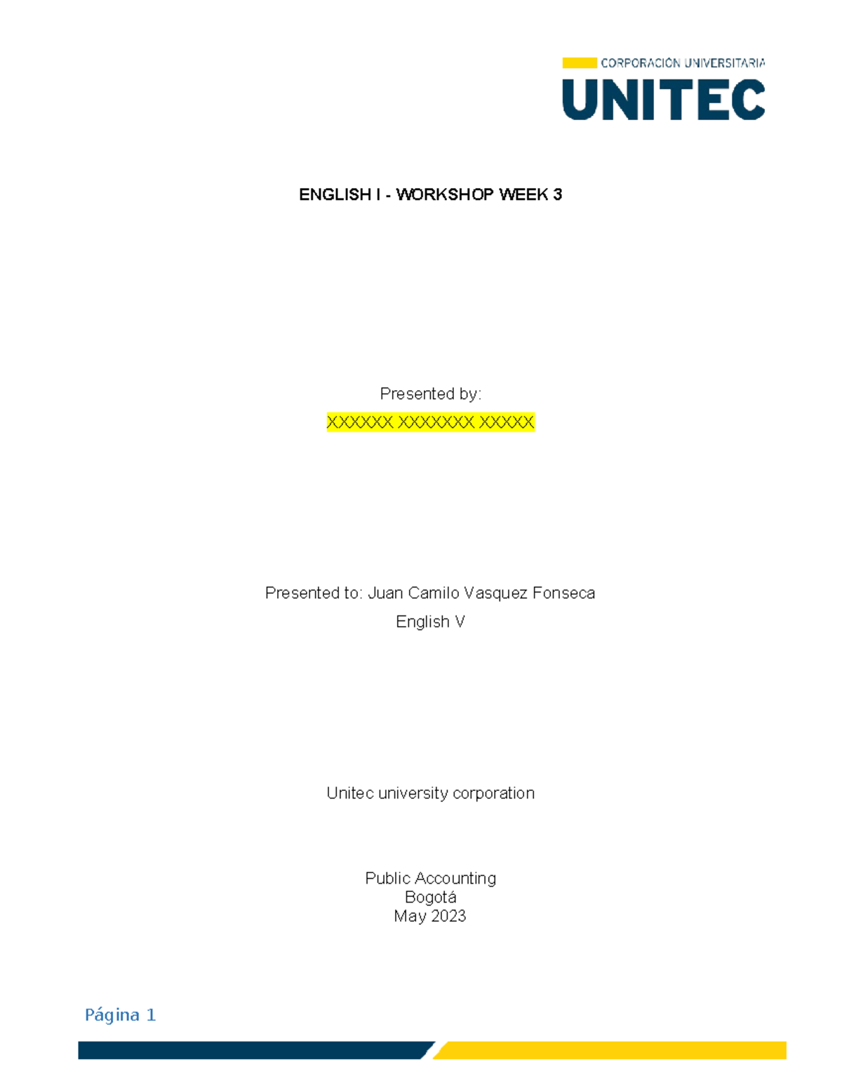 Workshop - English V - INGLES SEMANA 3 - ENGLISH I - WORKSHOP WEEK 3 ...