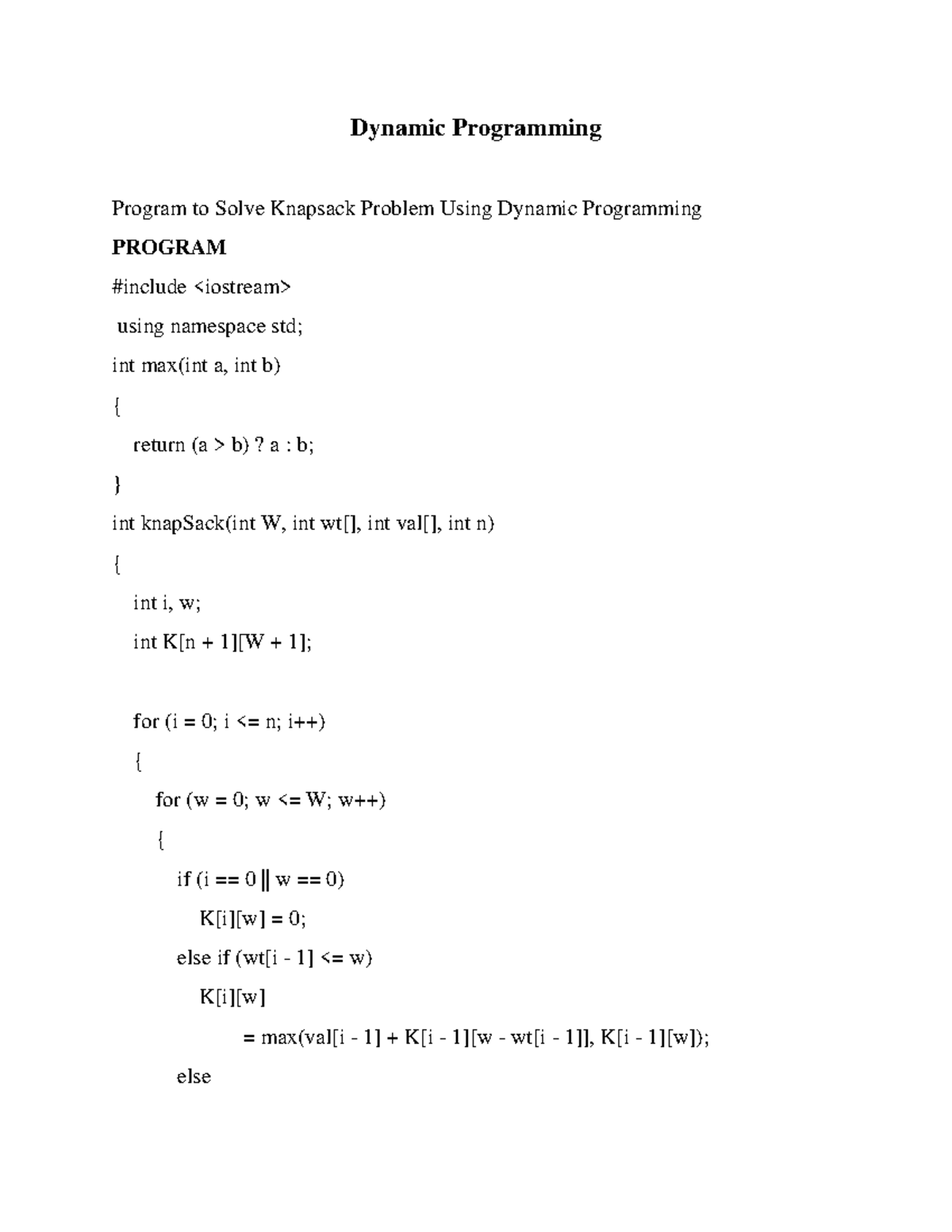 Dynamic Programming - Bachelor of Computer Applications - MG University ...