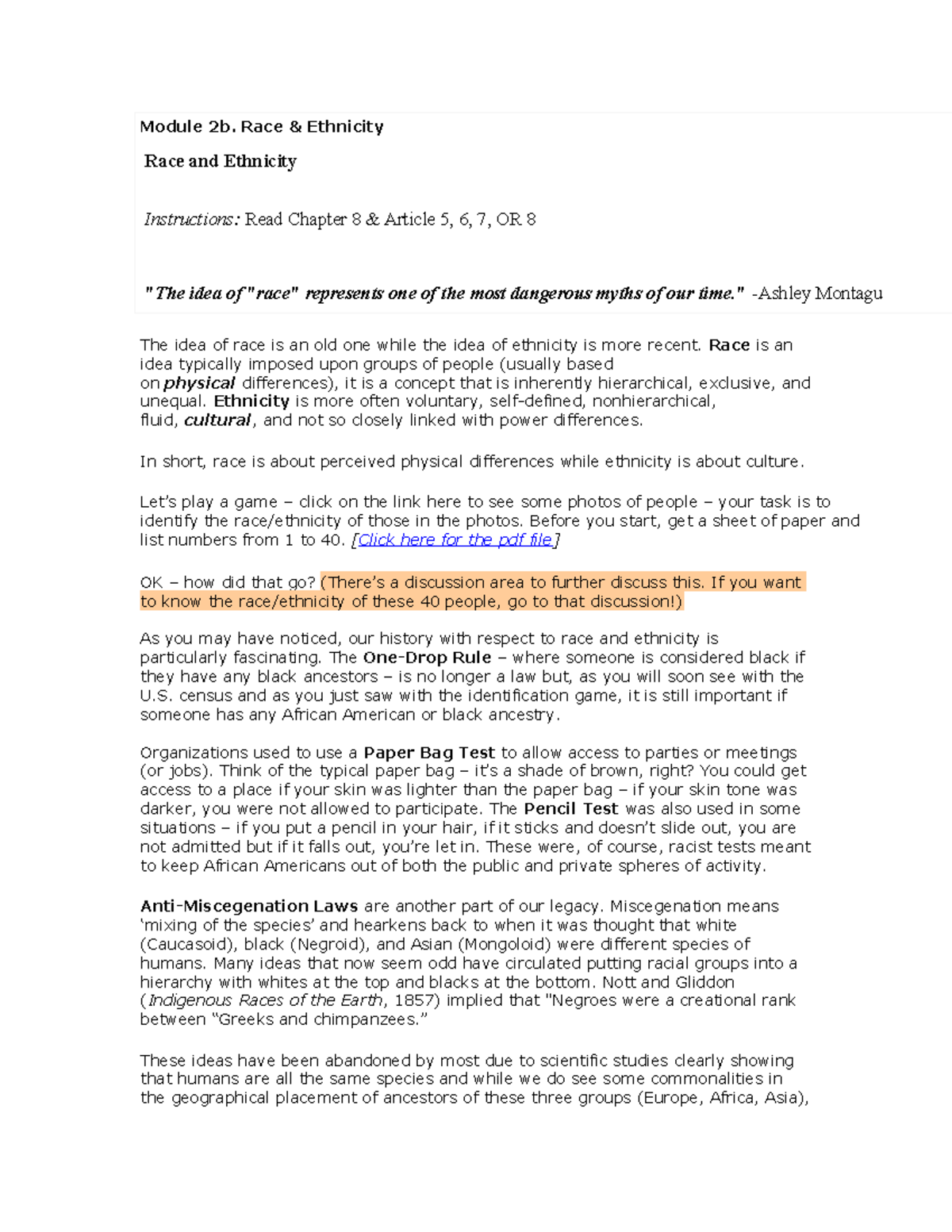 2b - Essay for Prof. Raskoff - Module 2b. Race & Ethnicity Race and ...