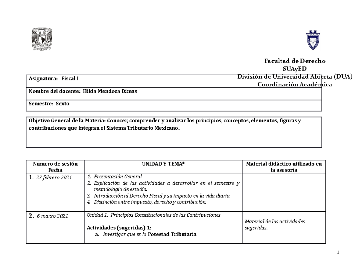Anexo II - Planeación Fiscal I, Hilda Mendoza Dimas - Objetivo General ...