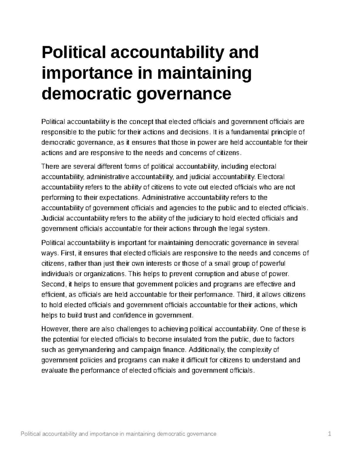 Political accountability and importance in maintaining democratic ...