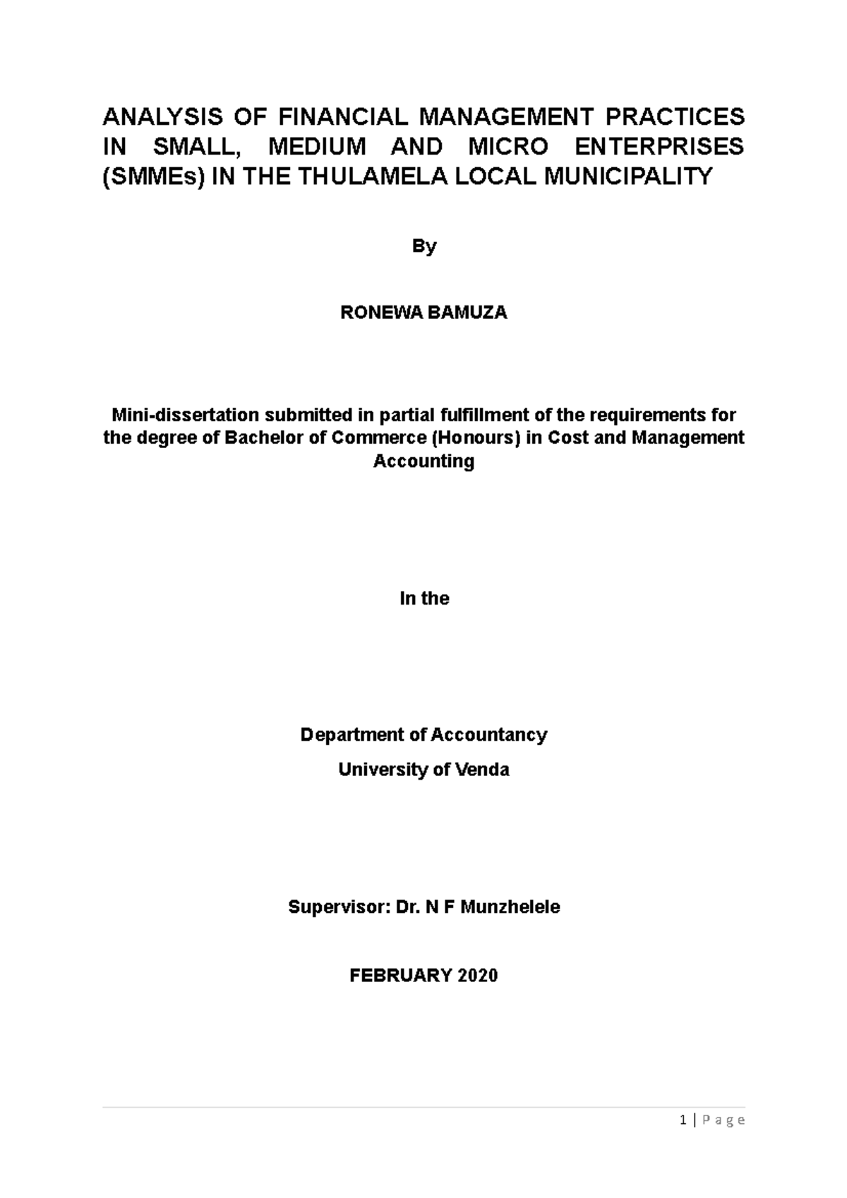 Ronew Bamuza-MINI Dissertation - ANALYSIS OF FINANCIAL MANAGEMENT ...