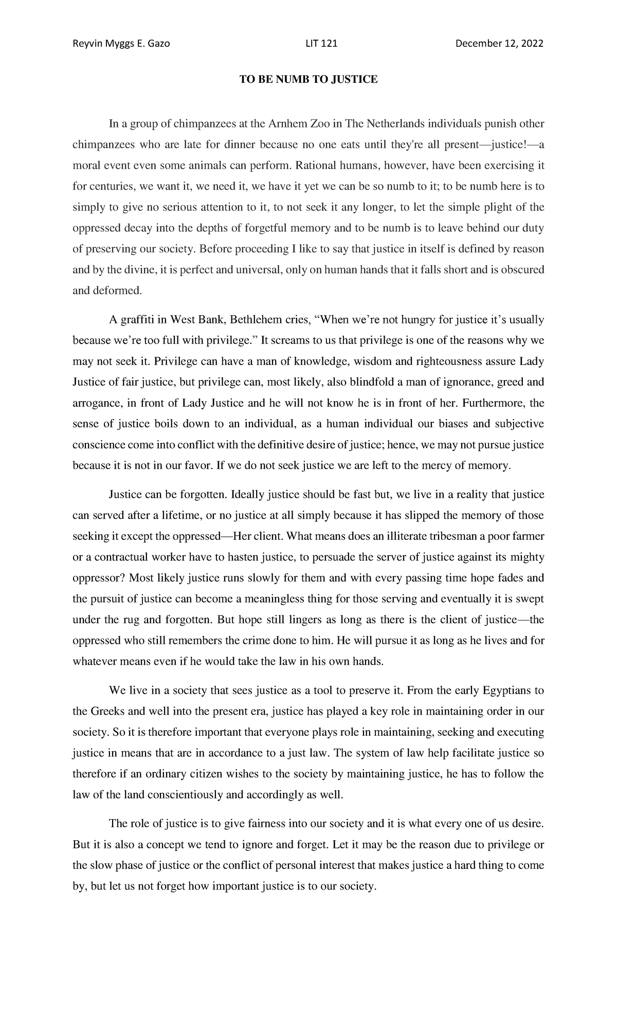 Gazo, Reyvin Myggs E.; LIT 121; Essay - Reyvin Myggs E. Gazo LIT 121 ...