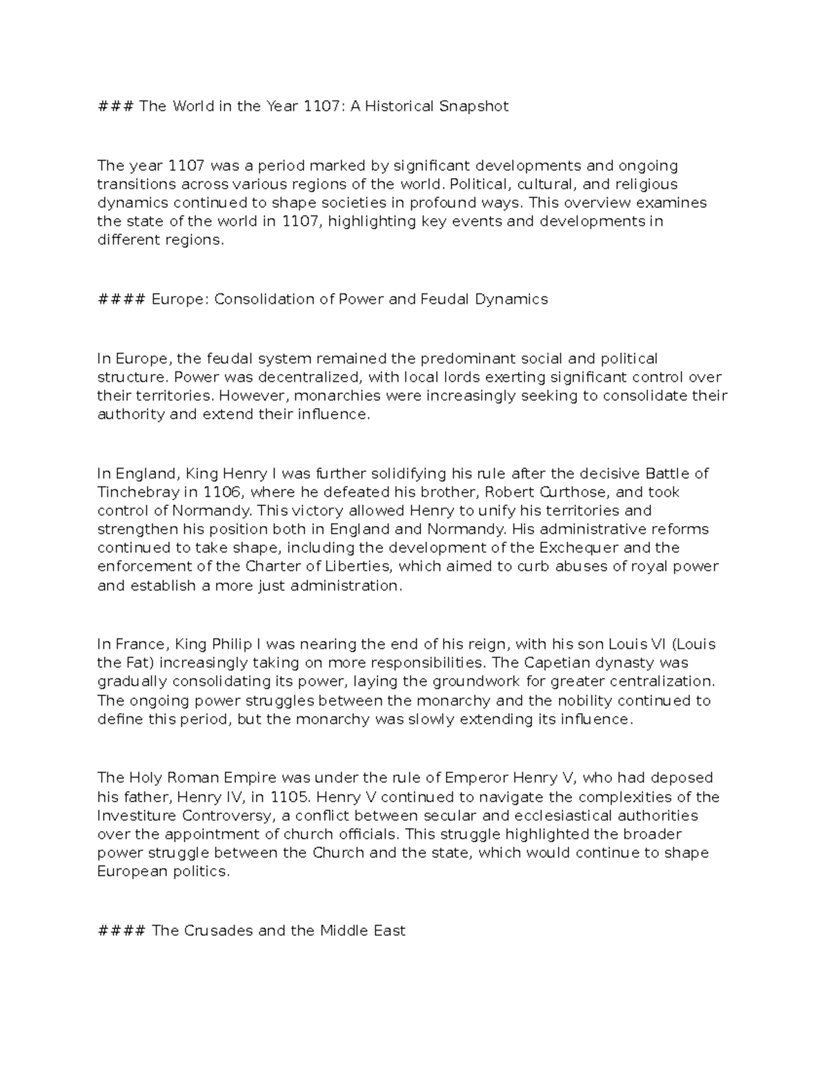 1107 essay - The World in the Year 1107: A Historical Snapshot The year ...