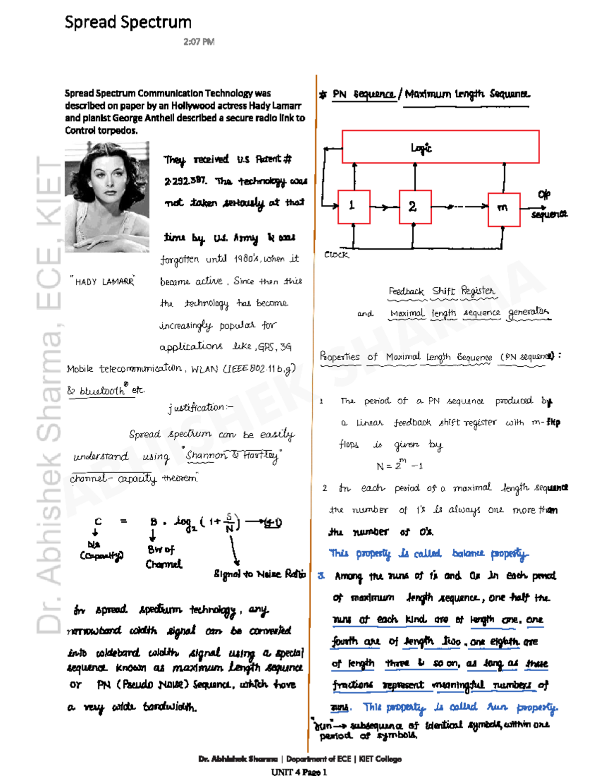 DSSS, PN Sequence, FHSS etc Notes - Spread Spectrum 2:07 PM Spread ...