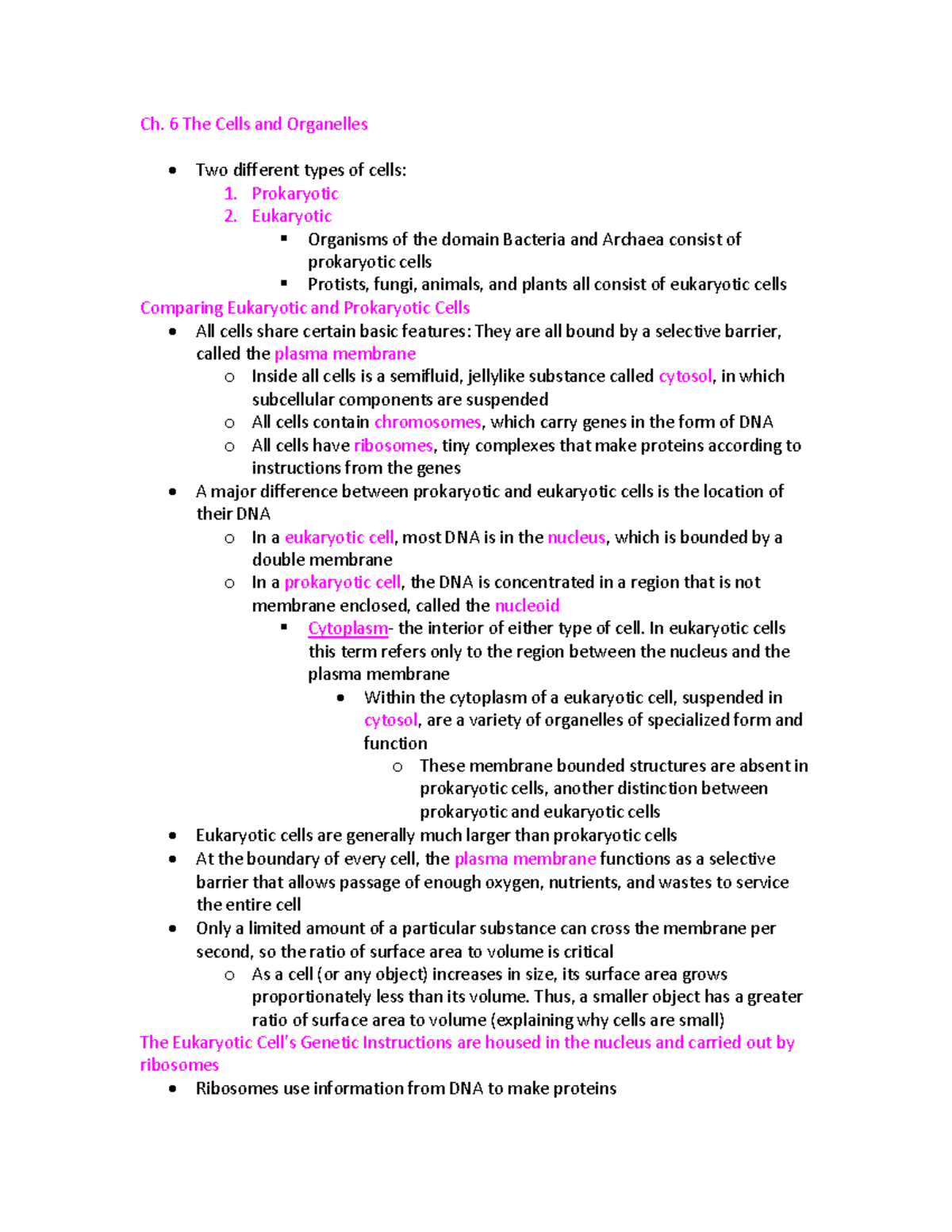 Chapter 6 biology - Ch. 6 The Cells and Organelles Two different types ...