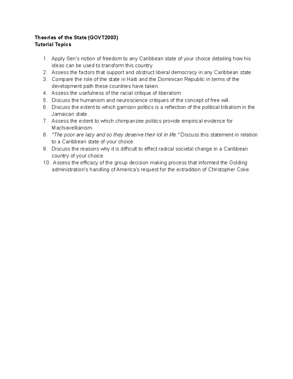 Theories of the State questions - Theories of the State (GOVT2003 ...