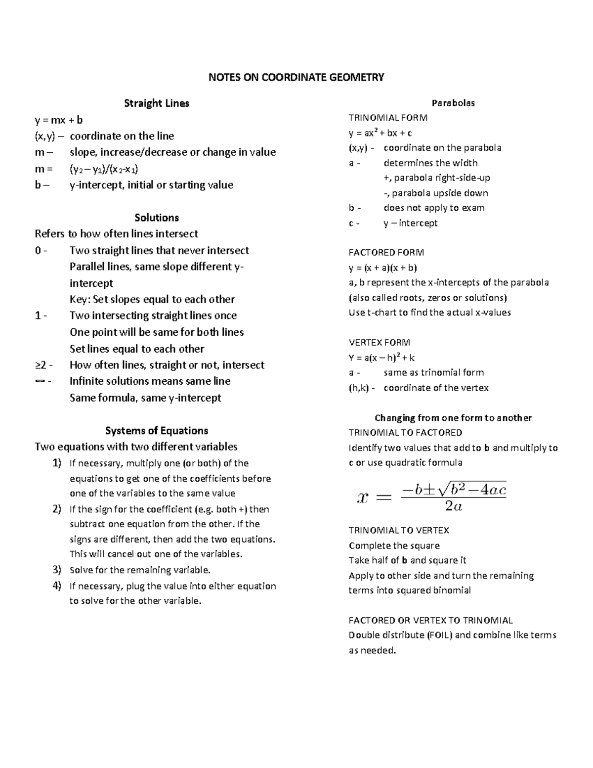 Notes on Coordinate Geometry - NOTES ON COORDINATE GEOMETRY Straight ...