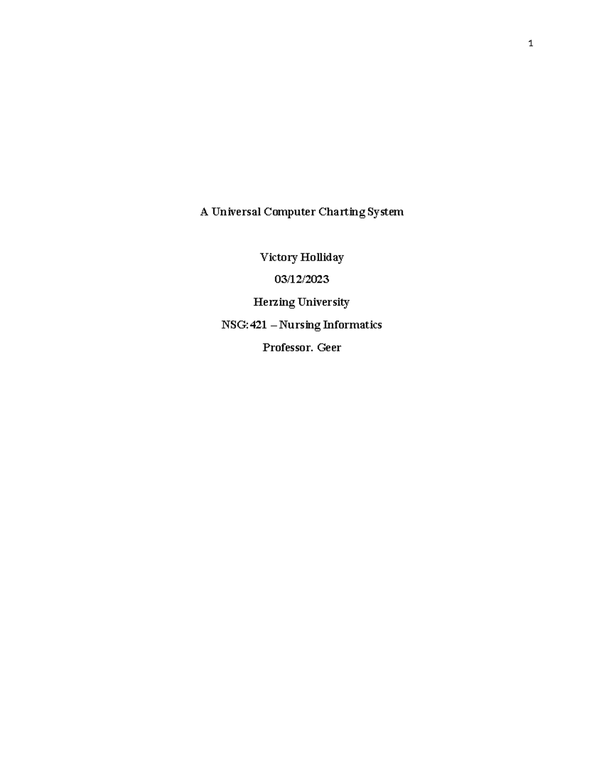 Unit 1 - UNit 1 - A Universal Computer Charting System Victory Holliday ...