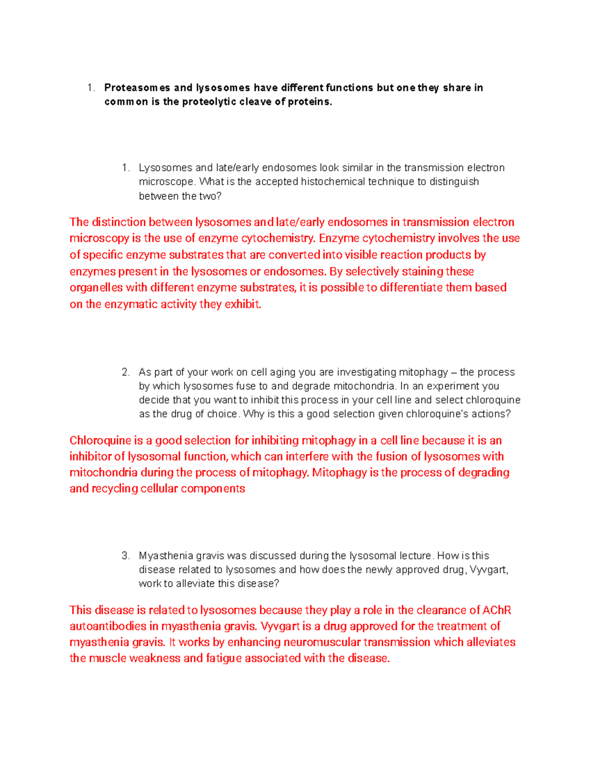 Untitled document-9 - problem set 5 - Proteasomes and lysosomes have ...