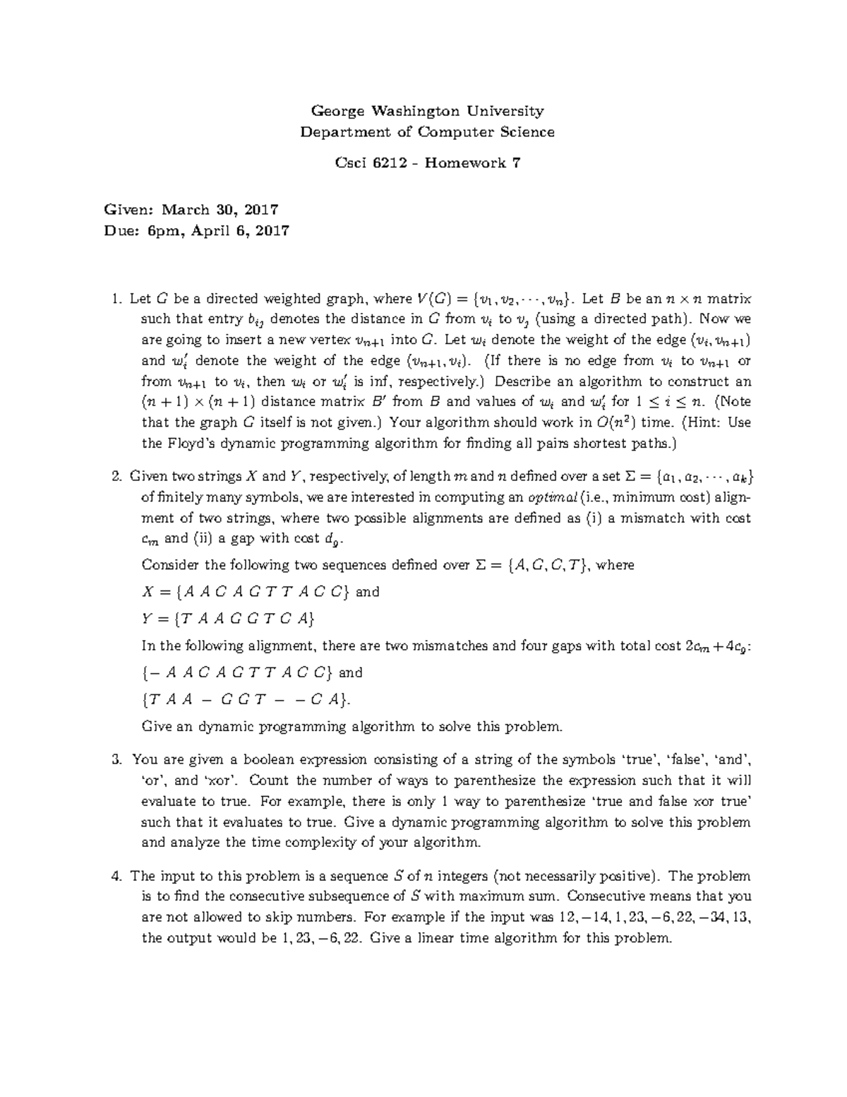 Csci 6212 - Homework 7 - George Washington University Department of ...