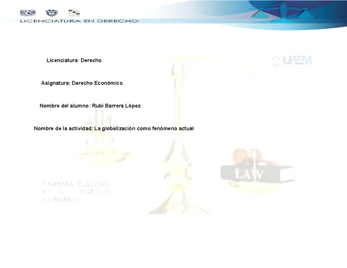 Act2 U3 BLR DE - Licenciatura: Derecho Asignatura: Derecho Económico ...