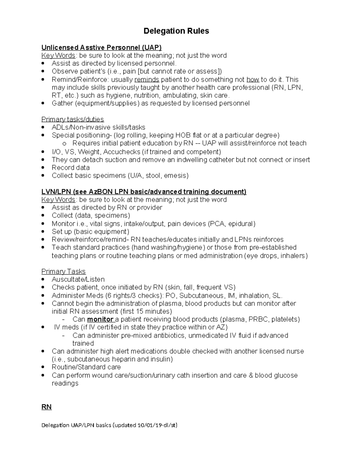 Delegation Handout - Delegation Rules Unlicensed Asstive Personnel (UAP ...