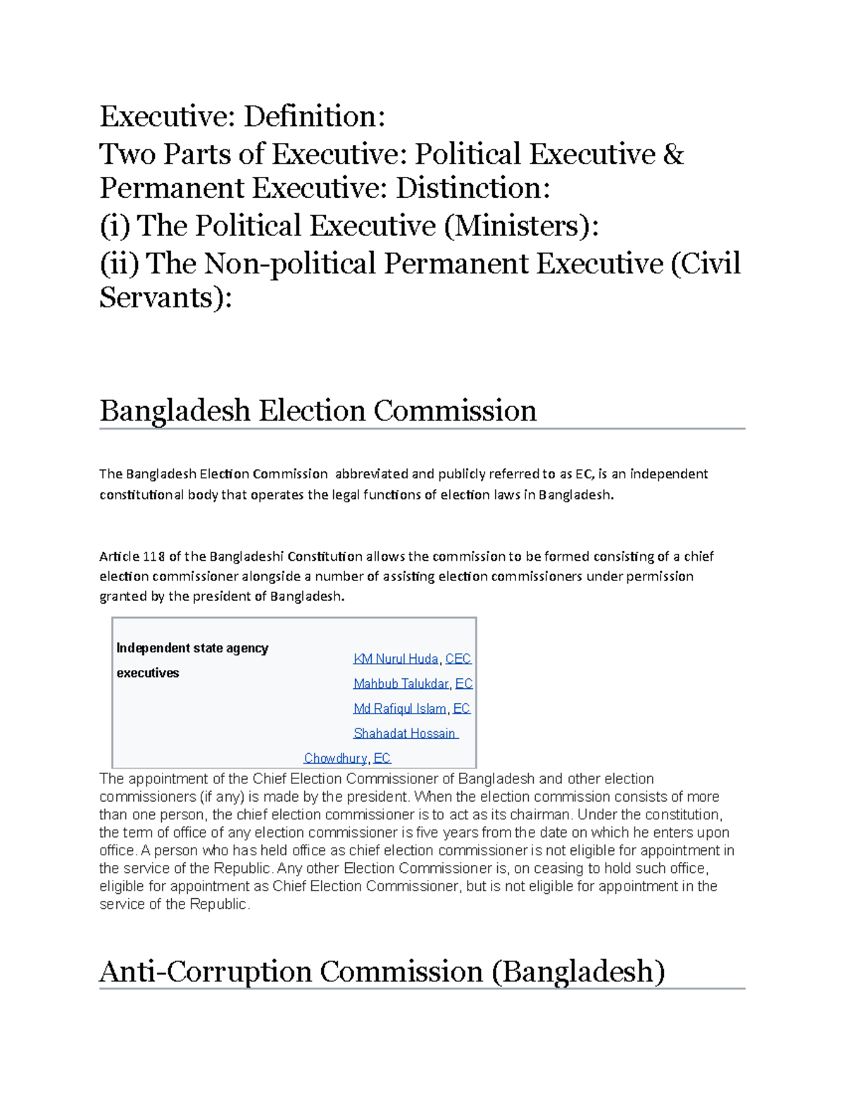 Hw1 - Executive: Definition: Two Parts of Executive: Political ...