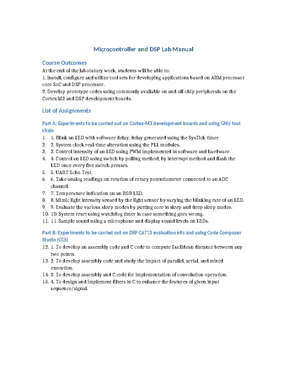Microcontroller And Dsp Lab Manual Install Configure And Utilize Tool Sets For Developing