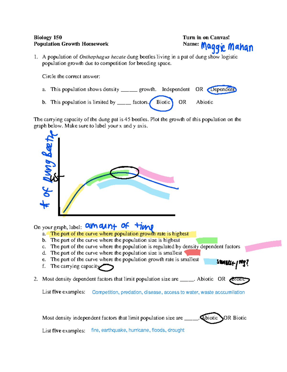 HW5-Population Growth-Biol150 - Biology 150 Turn in on Canvas! Population Growth Homework Name ...