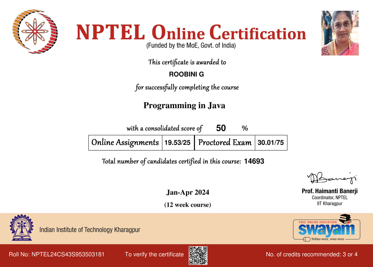 Programming In JavaSS - BCA-Computer Application - Roll No: To verify ...