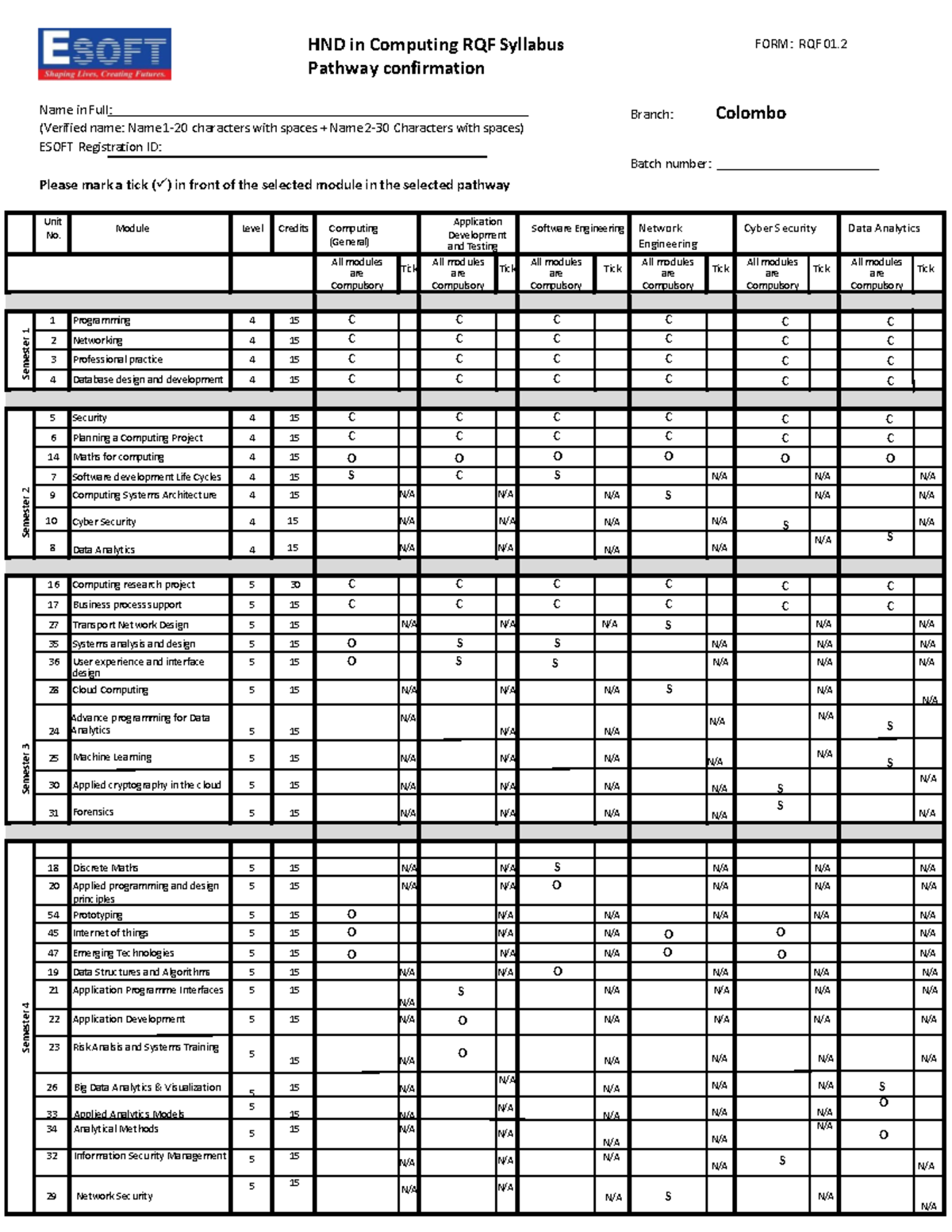 HND in Computing RQF Pathway Confirmation Student consent - Name in ...