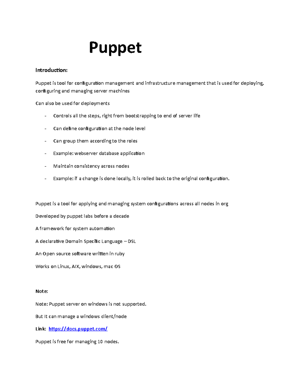 Puppet - Notes - Puppet Introduction: Puppet is tool for configuration ...