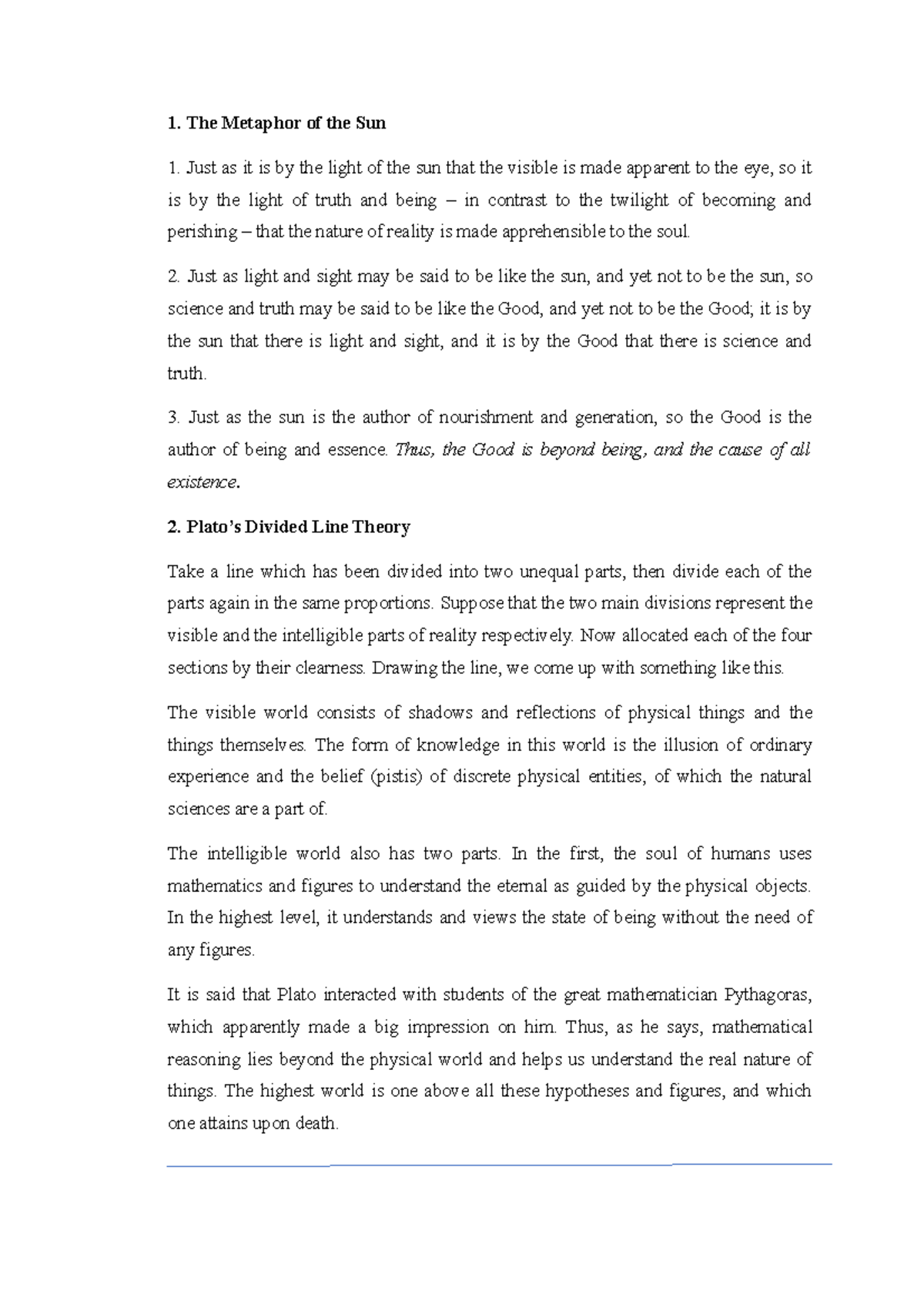 Plato's theories (sun,cave and divided line) - 1. The Metaphor of the ...