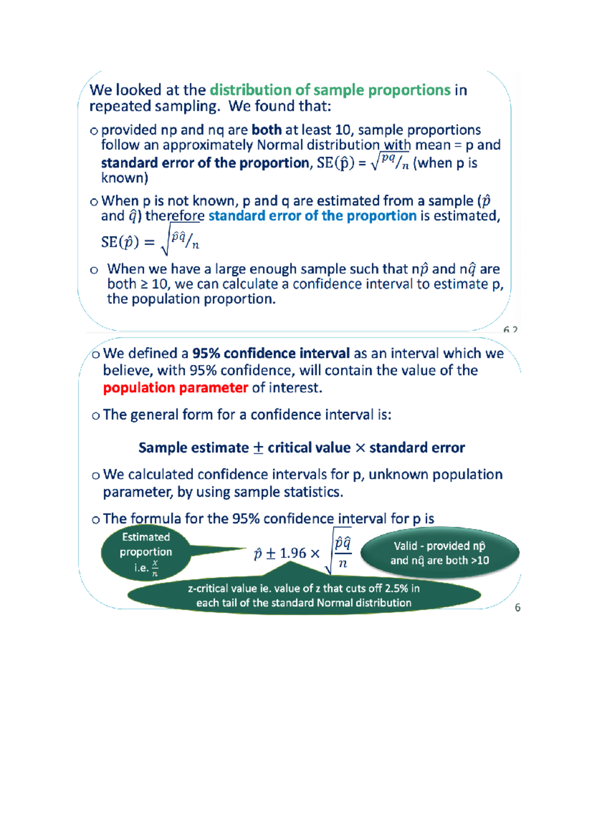 Lecture 6 notes - STAT1250 - Studocu
