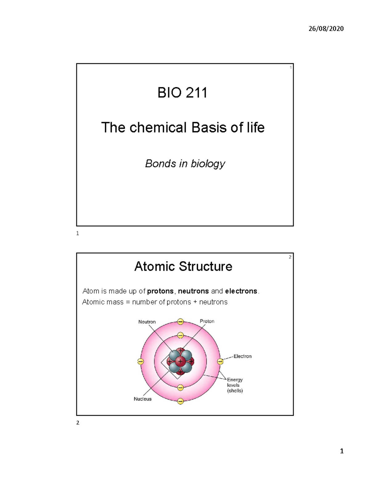 BIO211 -Lec 02 - Chemical Basis of Life - Bonds in Biology - BIO 211 ...